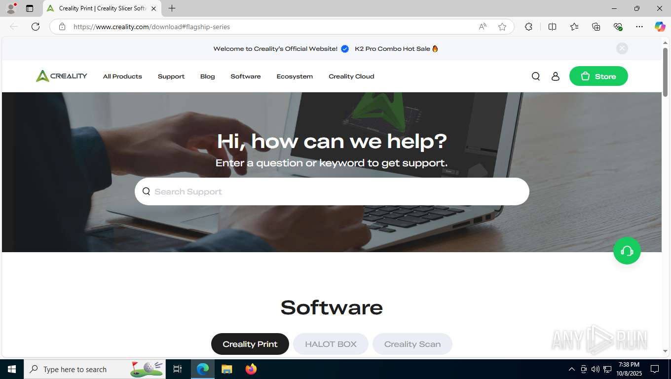 Malware analysis https://www.creality.com/download#flagship-series ...