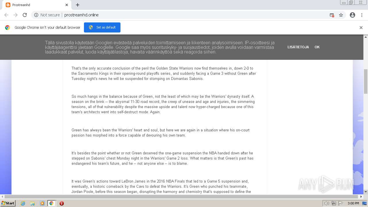 Analysis http://www.prostreamhd.online/ Malicious activity - Interactive analysis ANY.RUN