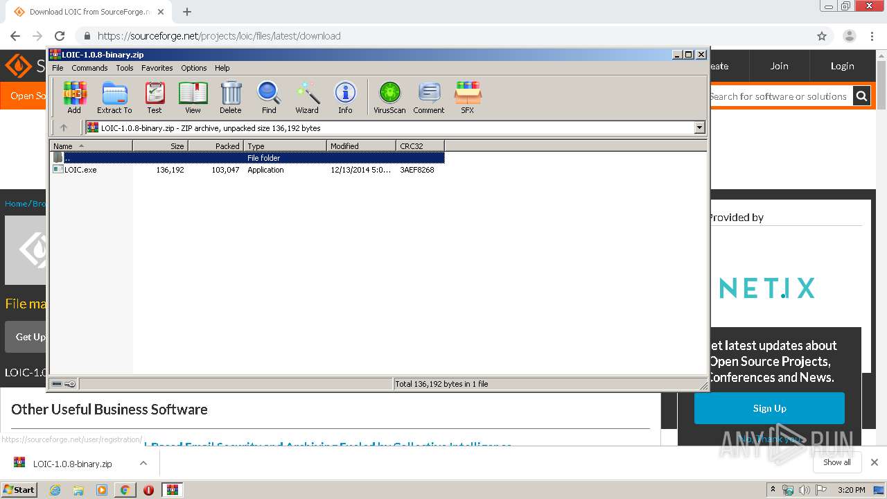 Analysis https://sourceforge.net/projects/loic/ Malicious activity - Interactive analysis ANY.RUN