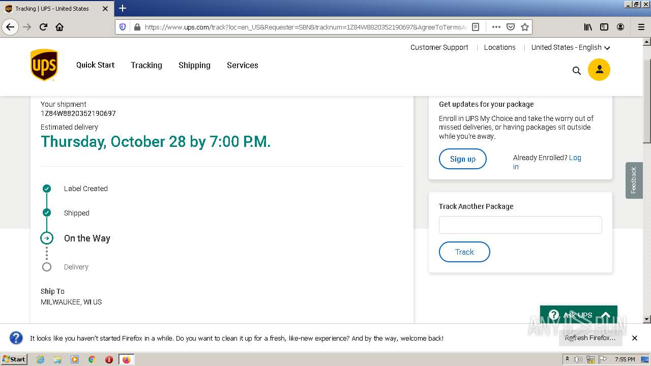 Malware analysis https://urldefense.com/v3/__https://www.ups.com/track?loc=en_US&Requester=SBN ...