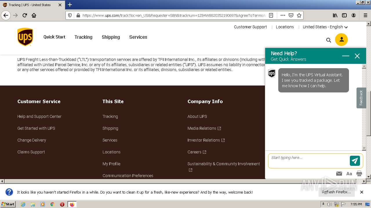 Malware analysis https://urldefense.com/v3/__https://www.ups.com/track?loc=en_US&Requester=SBN ...