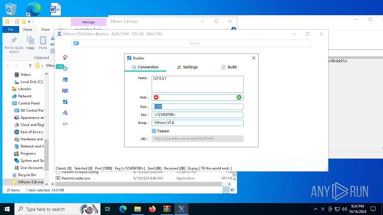 Malware analysis https://github.com/d00mt3l/XWorm-5.6 Malicious activity | ANY.RUN - Malware ...