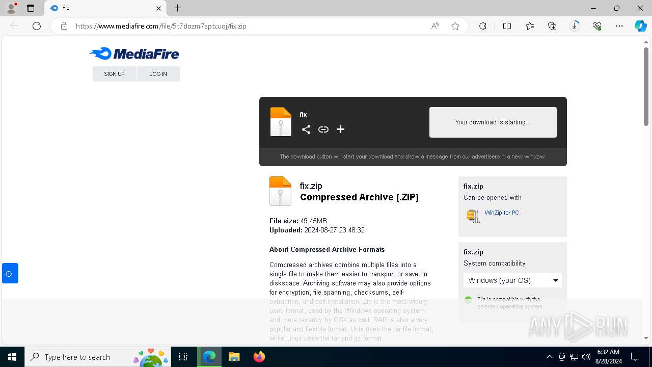 Analysis https://www.mediafire.com/file/5t7dozm7sptcuqj/fix.zip Malicious activity - Interactive ...