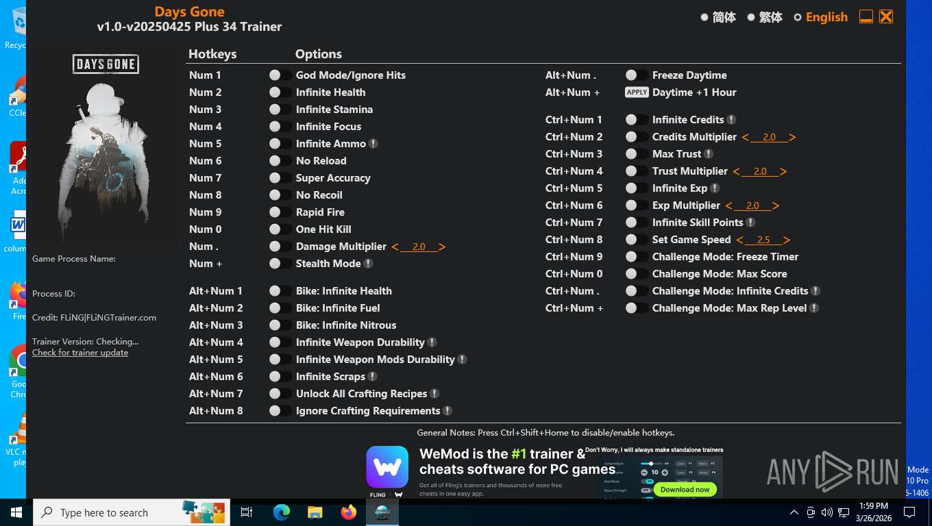 Malware analysis Days Gone v1.0-v20250425 Plus 34 Trainer.exe ...