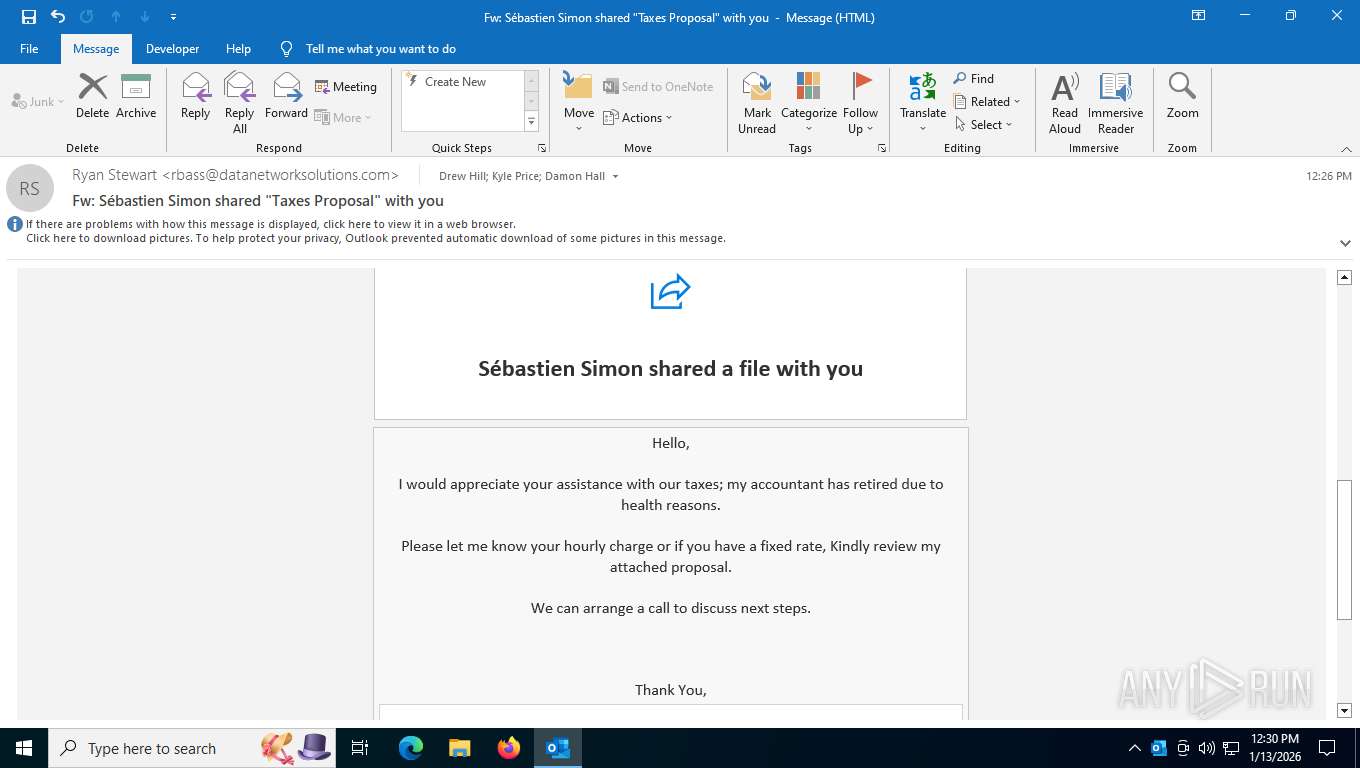 Malware analysis Fw_ Sébastien Simon shared _Taxes Proposal_ with you ...