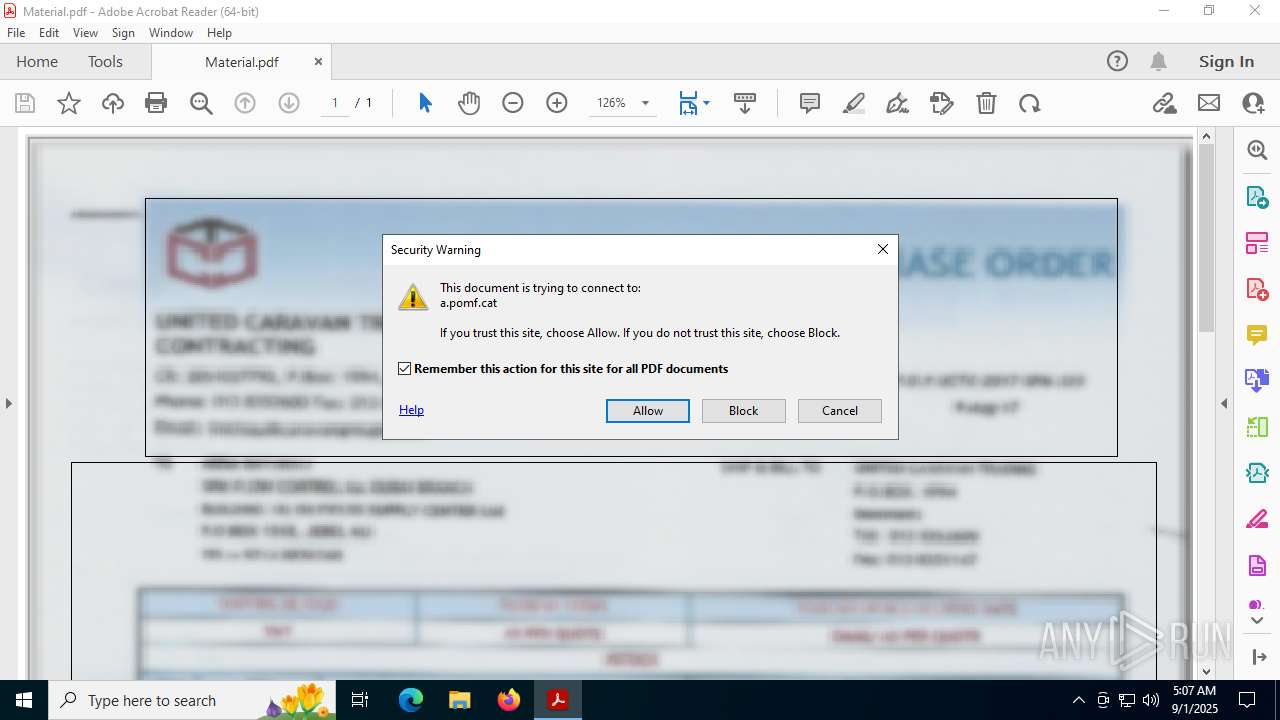 Analysis Material.pdf (MD5: 72C812CF21909A48EB9CCEB9E04B865D) Malicious ...