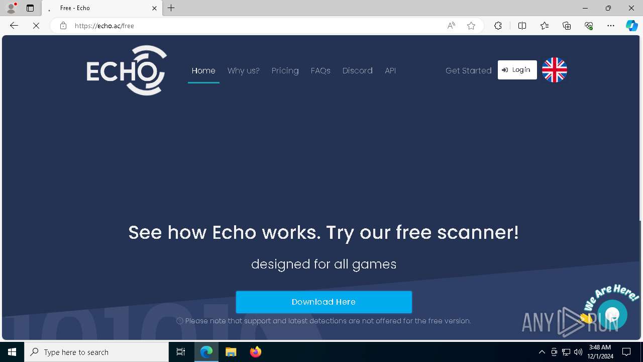 Malware analysis https://echo.ac/free Malicious activity | ANY.RUN - Malware Sandbox Online