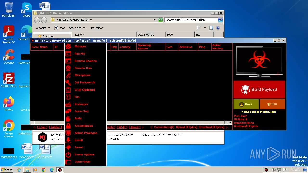 Malware analysis NjRat-0.7d-Horror-Edition-main.zip Malicious activity ...