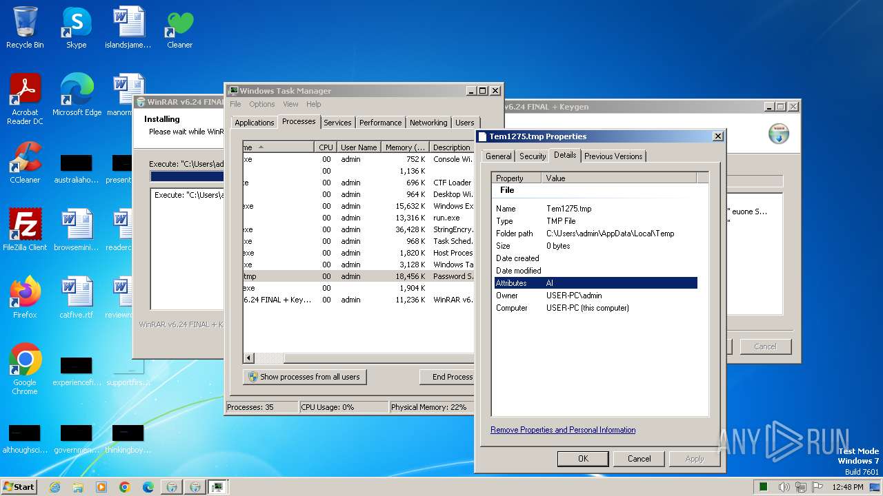 Malware analysis WinRAR v6.24 FINAL + Keygen.exe Malicious activity | ANY.RUN - Malware Sandbox ...