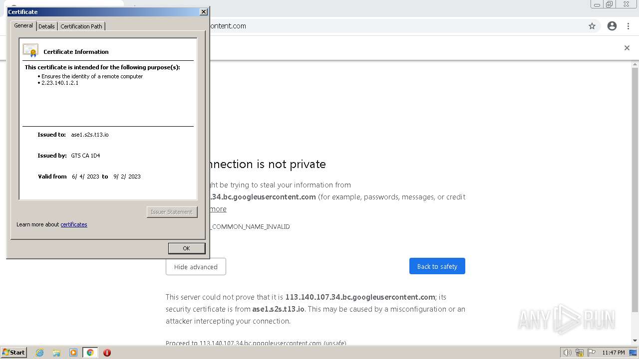Malware analysis https://113.140.107.34.bc.googleusercontent.com No threats detected | ANY.RUN ...