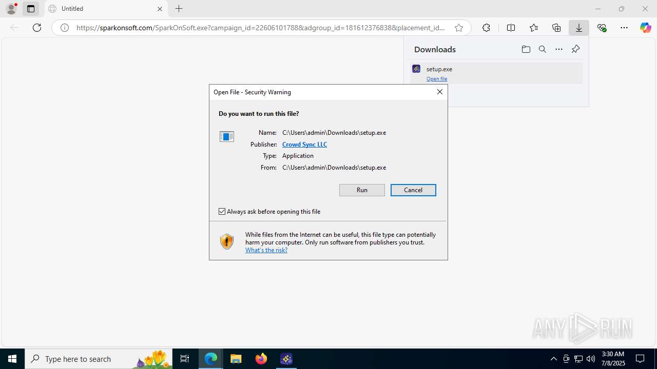 Malware analysis https://sparkonsoft.com/SparkOnSoft.exe?campaign_id ...