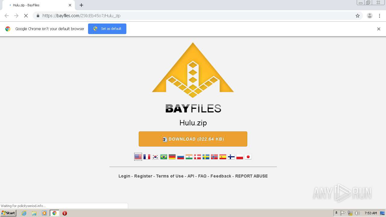 Malware analysis https://bayfiles.com/Z9IcEb45o7/Hulu_zip Malicious ...