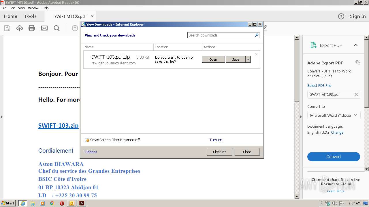 Malware analysis Fwd Swift MT103.msg Malicious activity | ANY.RUN ...