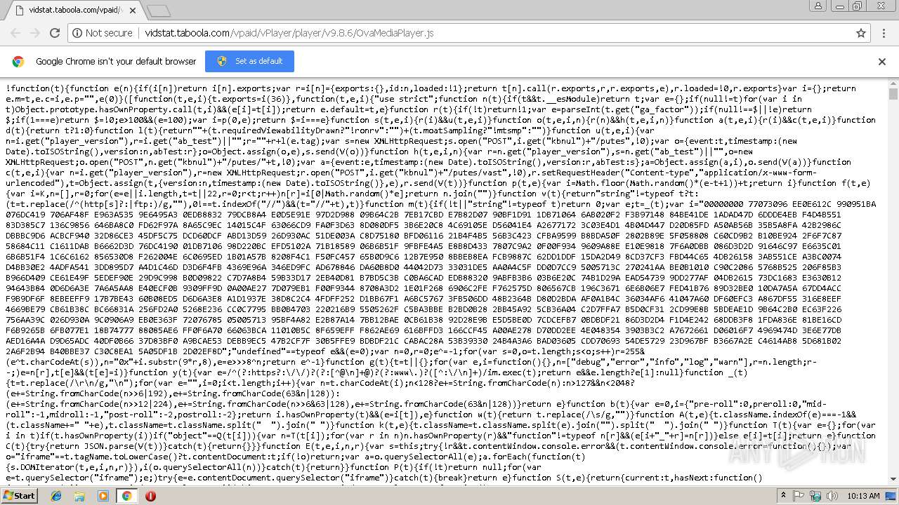Malware analysis http://vidstat.taboola.com/vpaid/vPlayer/player/v9.8.6/OvaMediaPlayer.js No ...