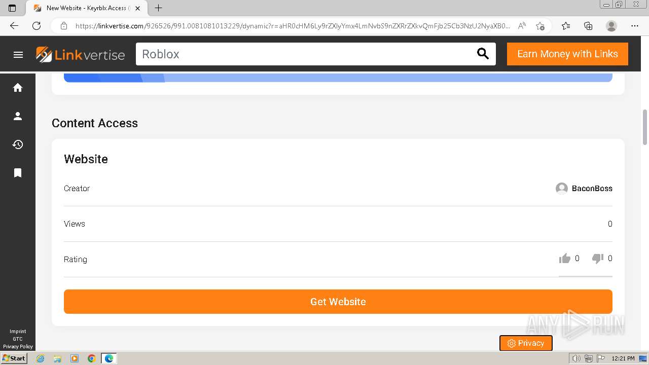 Malware analysis https://keyrblx.com/getkey/BaconBossScript?hwid ...