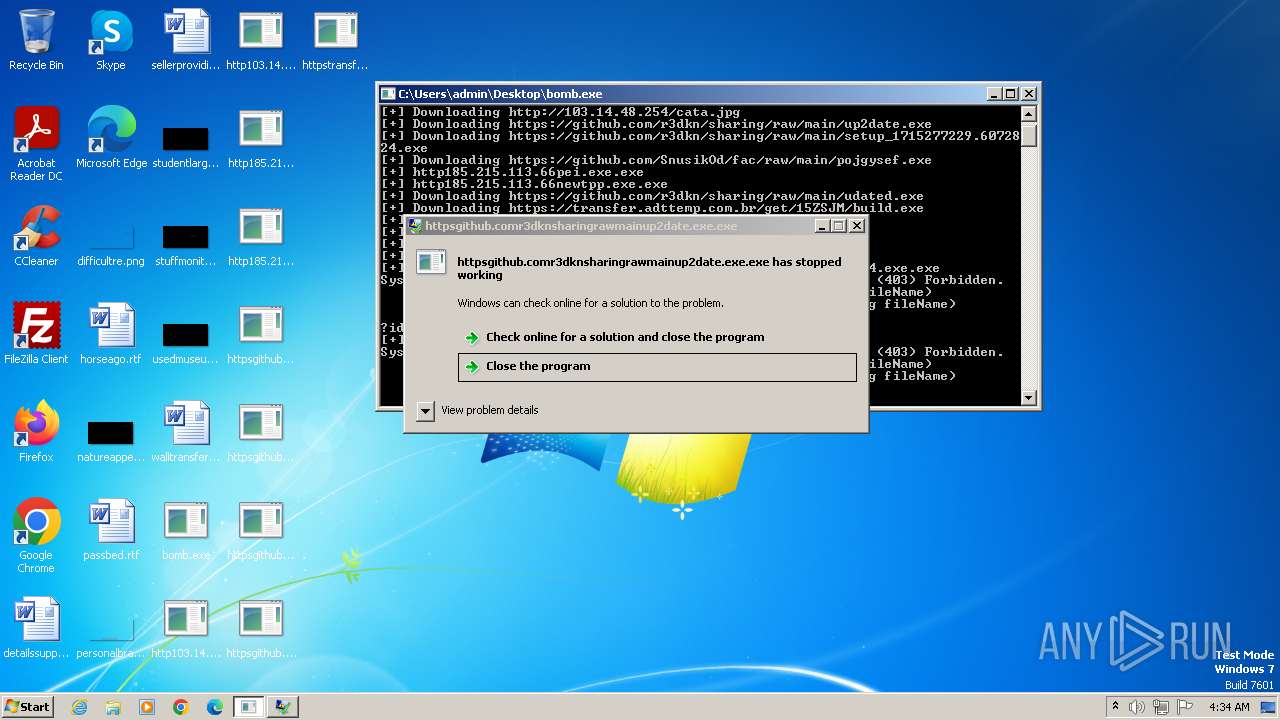 Analysis Bomb.exe (md5: 55dba6e7aa4e8cc73415f4e3f9f6bdae) Malicious 
