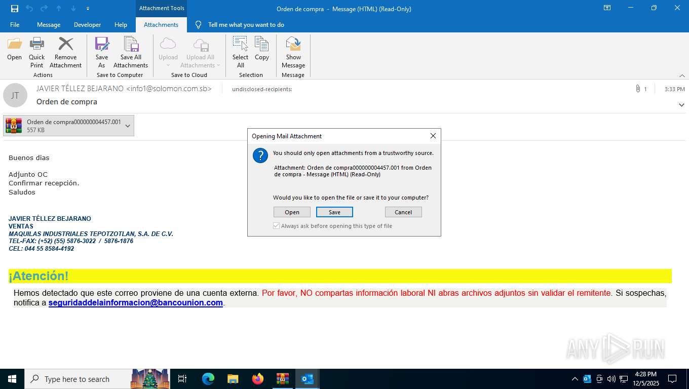 Malware analysis Mensajes en cuarentena (5).zip Malicious activity ...