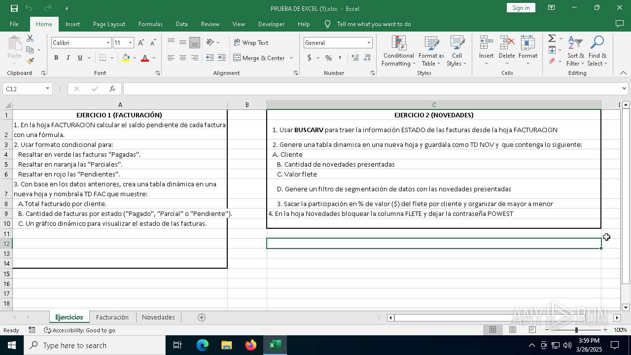 Malware analysis PRUEBA DE EXCEL (1).xlsx No threats detected | ANY.RUN - Malware Sandbox Online