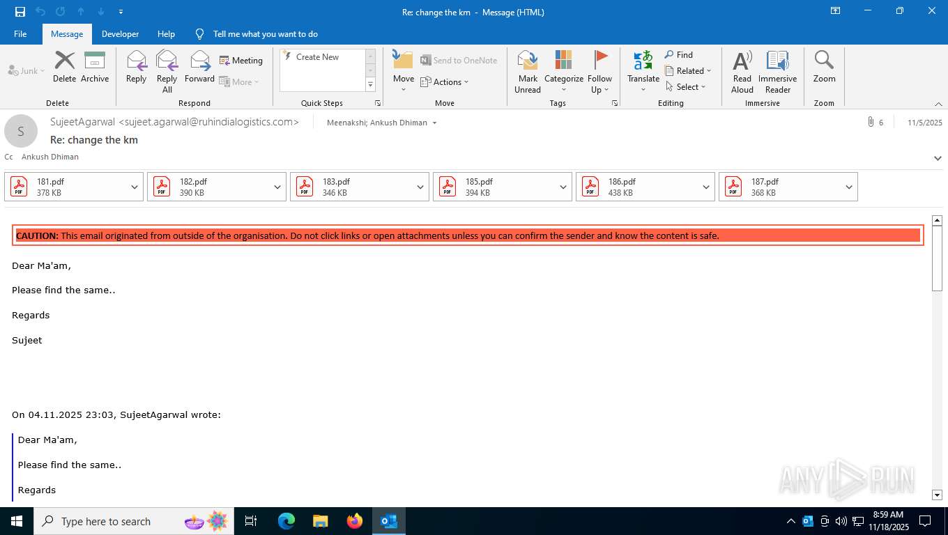 Malware analysis Re_ change the km.eml No threats detected | ANY.RUN - Malware Sandbox Online
