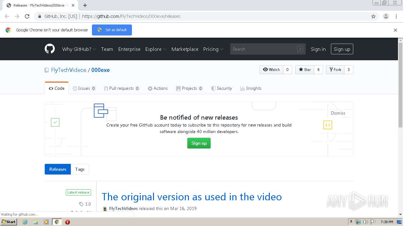 Malware analysis https://github.com/FlyTechVideos/000exe/releases Malicious activity | ANY.RUN ...