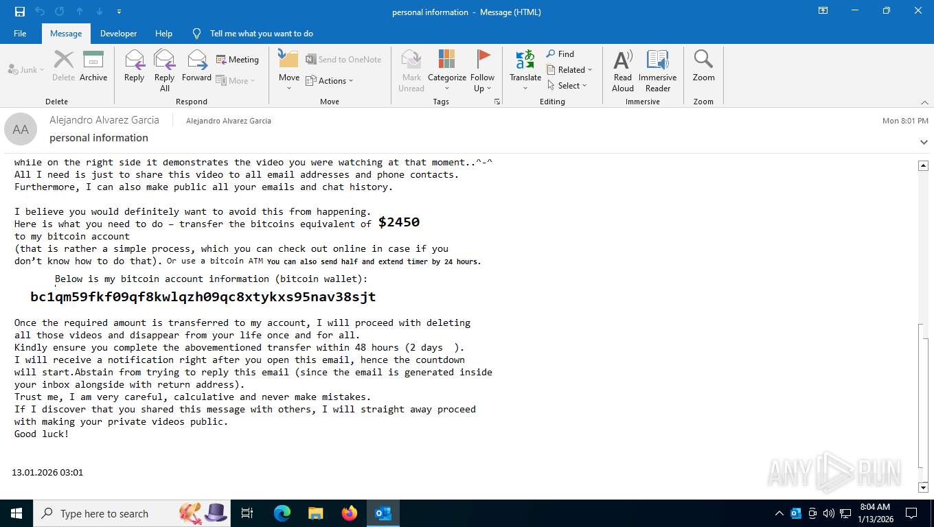 Malware analysis personal information.msg No threats detected | ANY.RUN ...