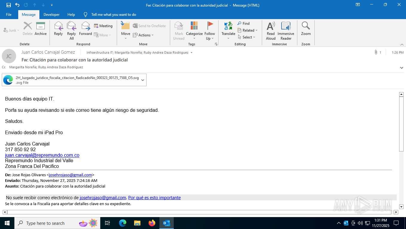 Malware analysis Fw_ Citación para colaborar con la autoridad judicial ...