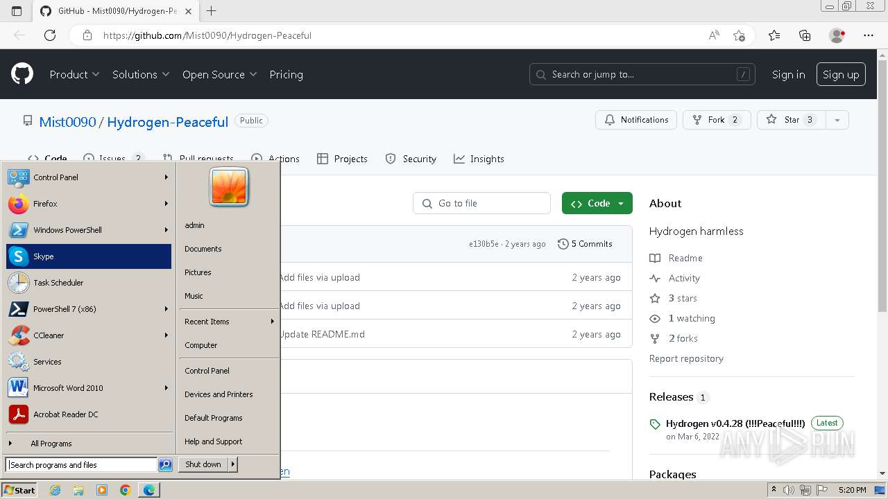 Malware analysis https://github.com/Mist0090/Hydrogen-Peaceful ...