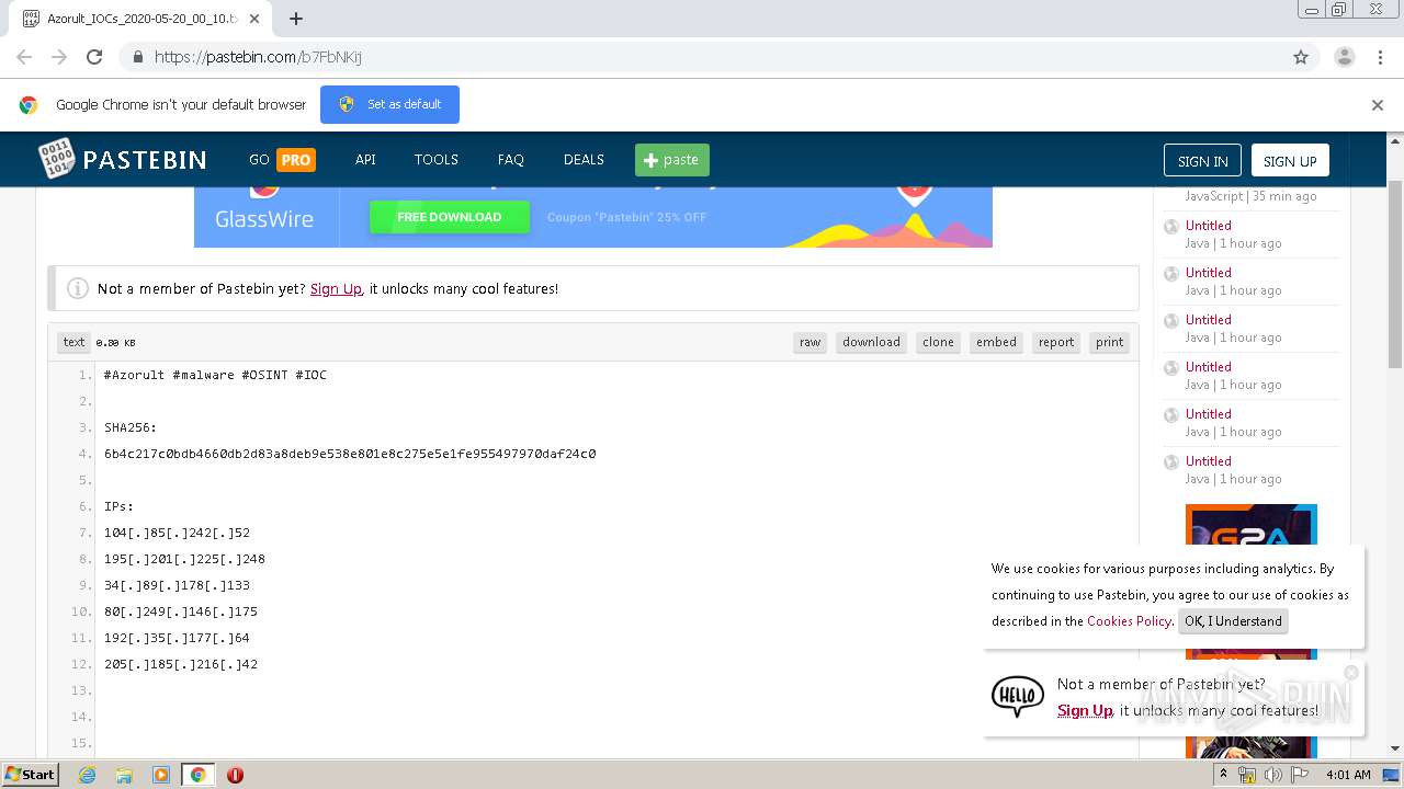 Malware analysis https://pastebin.com/b7FbNKij Malicious activity | ANY ...