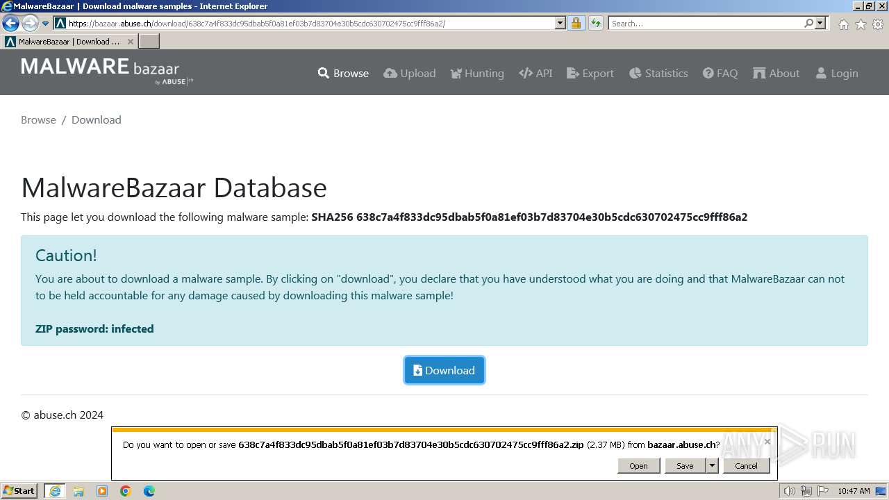 Malware analysis https://bazaar.abuse.ch/download ...