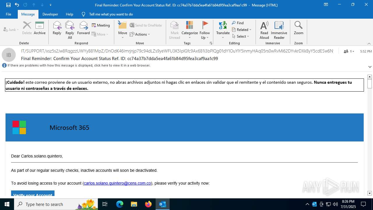 Malware Analysis Final Reminder Confirm Your Account Status Ref. Id