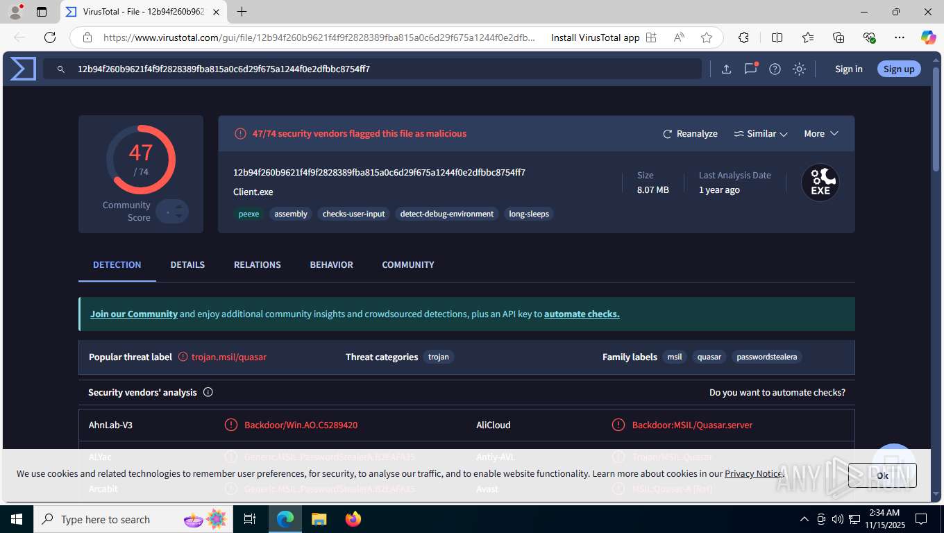 Malware analysis https://www.virustotal.com/gui/file ...