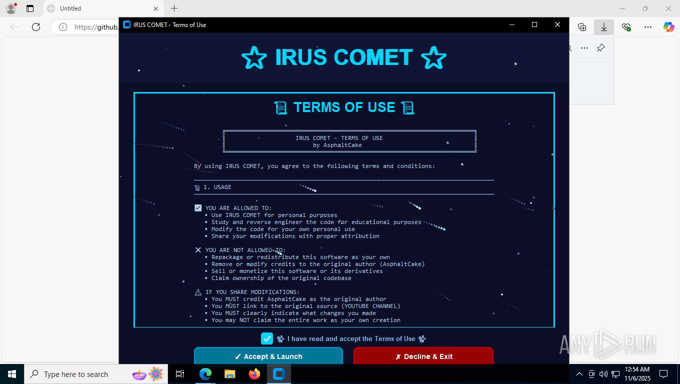 Malware analysis https://github.com/AsphaltCake/IRUS-Releases/releases ...