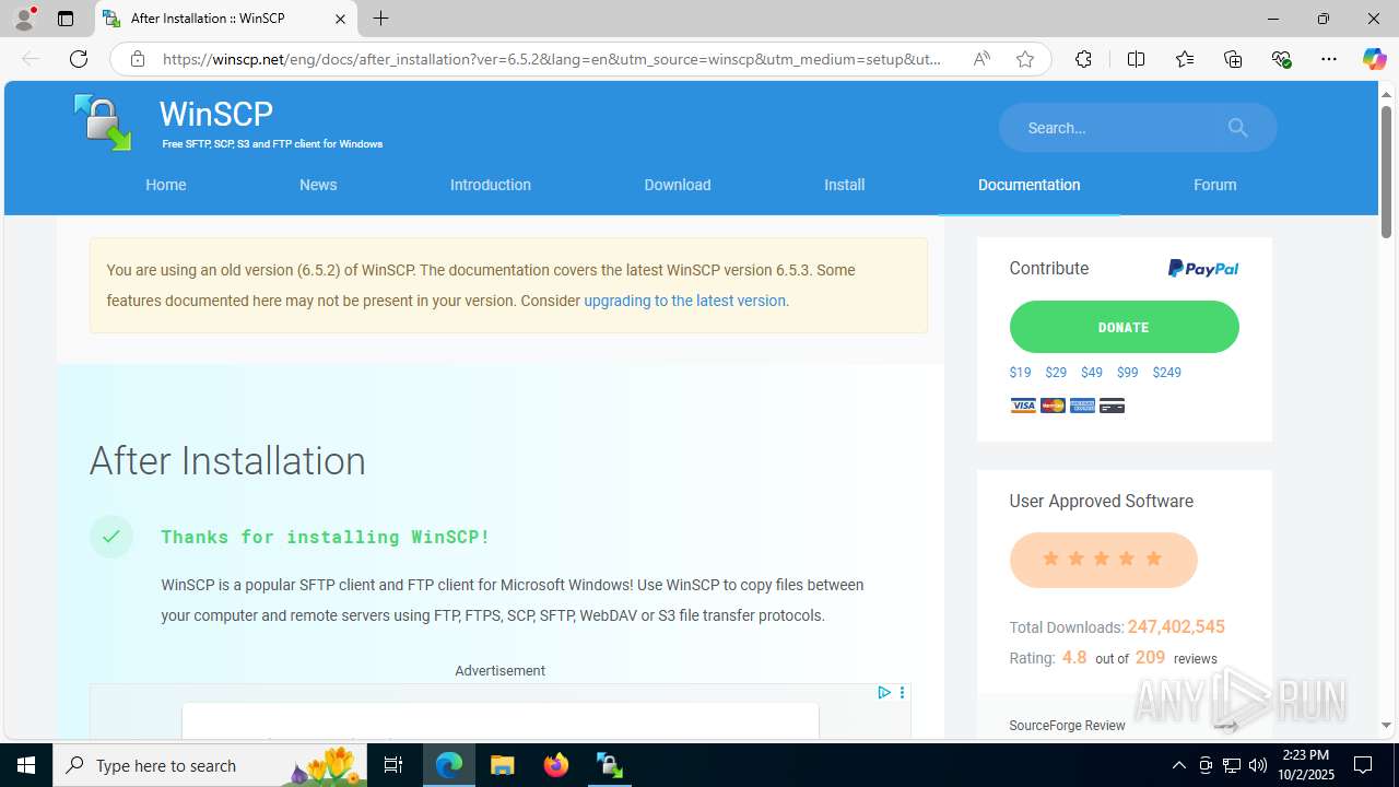 Malware analysis WinSCP-6.5.2-Setup.exe Malicious activity | ANY.RUN - Malware Sandbox Online