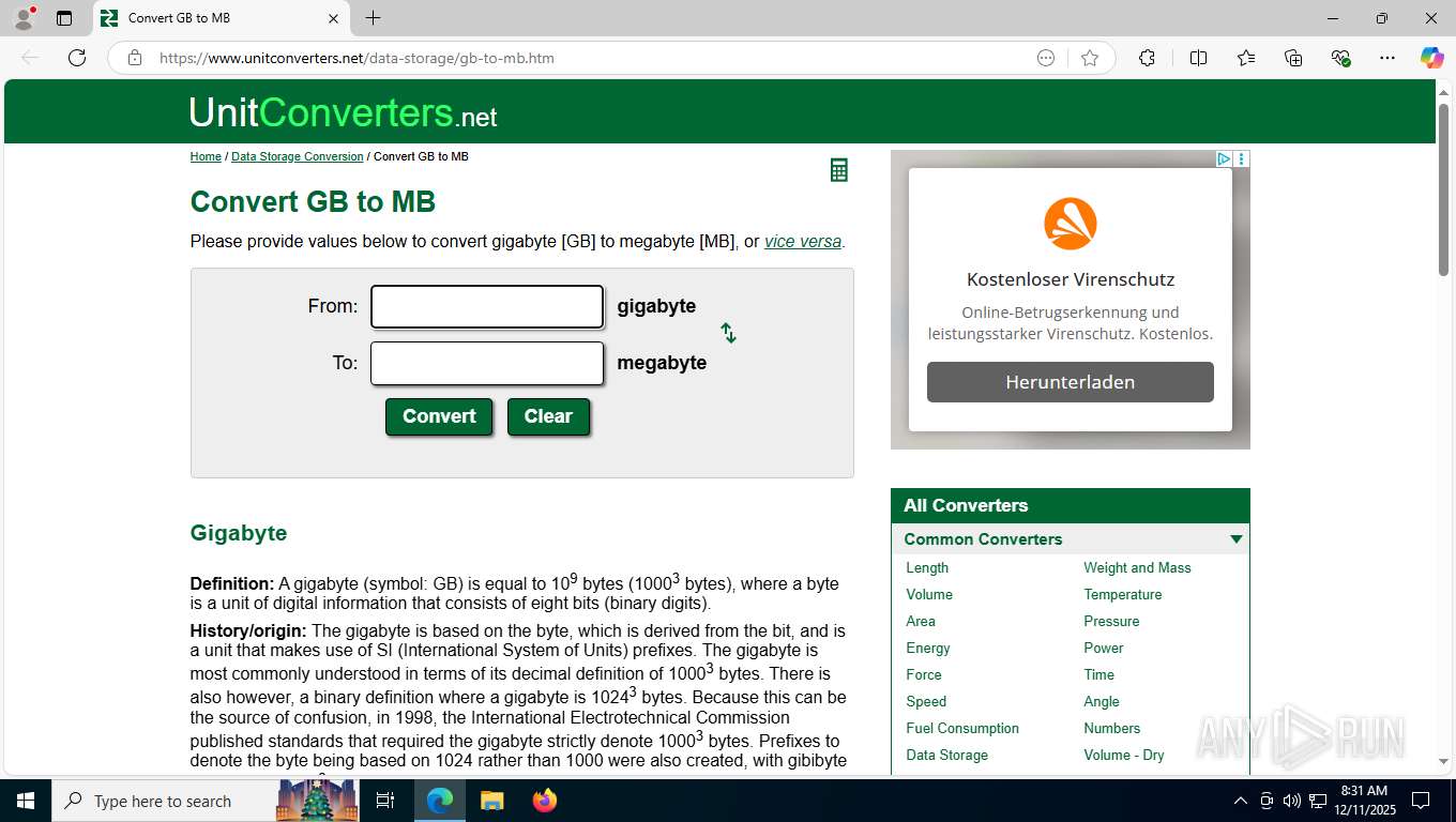 Malware analysis https://www.unitconverters.net/data-storage/gb-to-mb ...