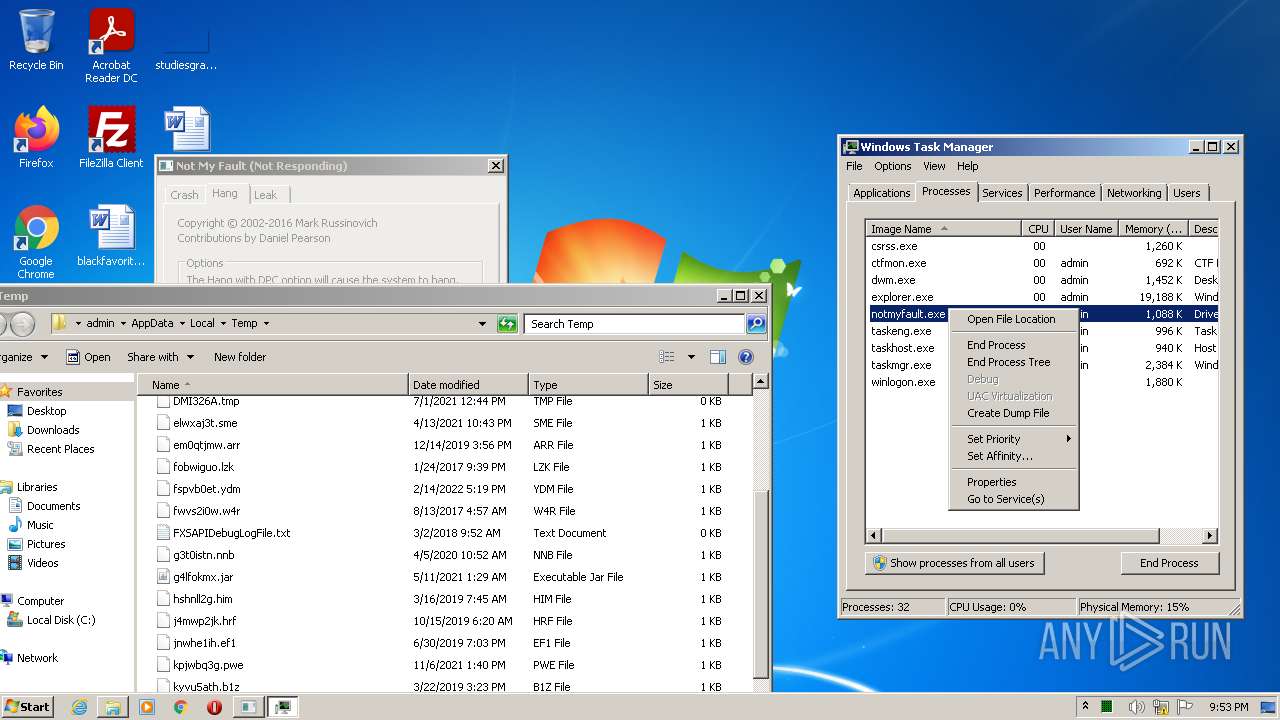 Malware analysis notmyfault.exe Malicious activity | ANY.RUN - Malware ...