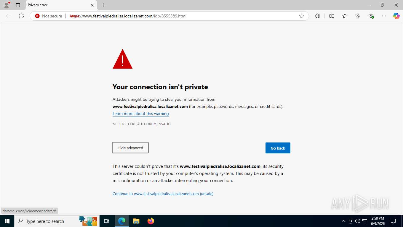 Malware analysis https://www.festivalpiedralisa.localizanet.com/idb ...