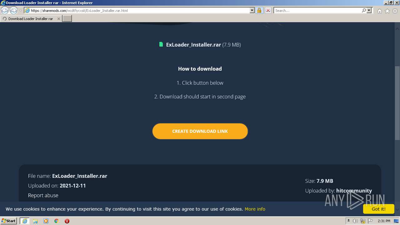Malware analysis https://sharemods.com/wcdtfiycxsit/ExLoader_Installer.rar.html Malicious ...