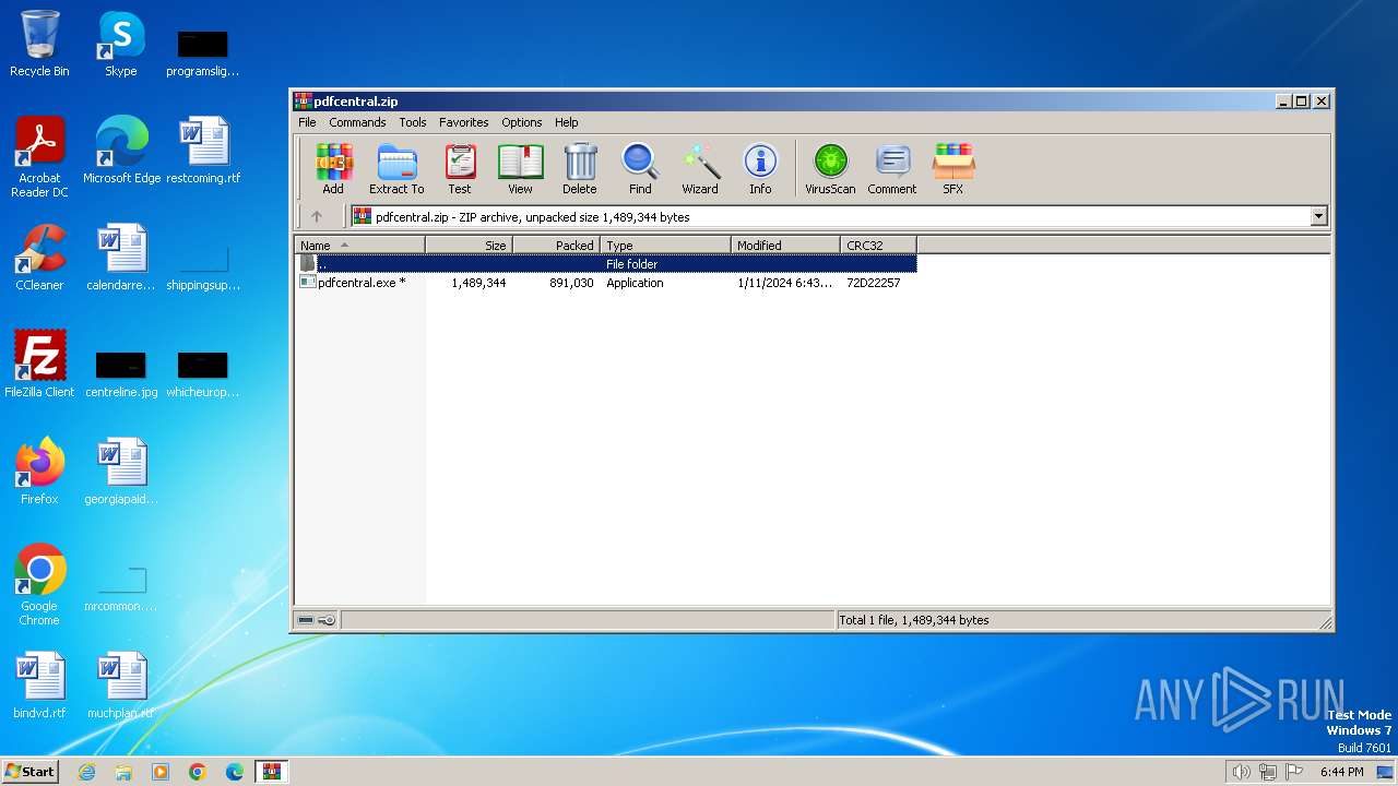 Malware Analysis Pdfcentral.zip Malicious Activity