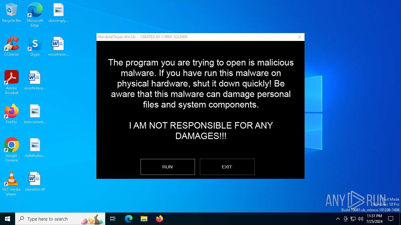 Malware analysis Mandela.exe Malicious activity | ANY.RUN - Malware Sandbox Online