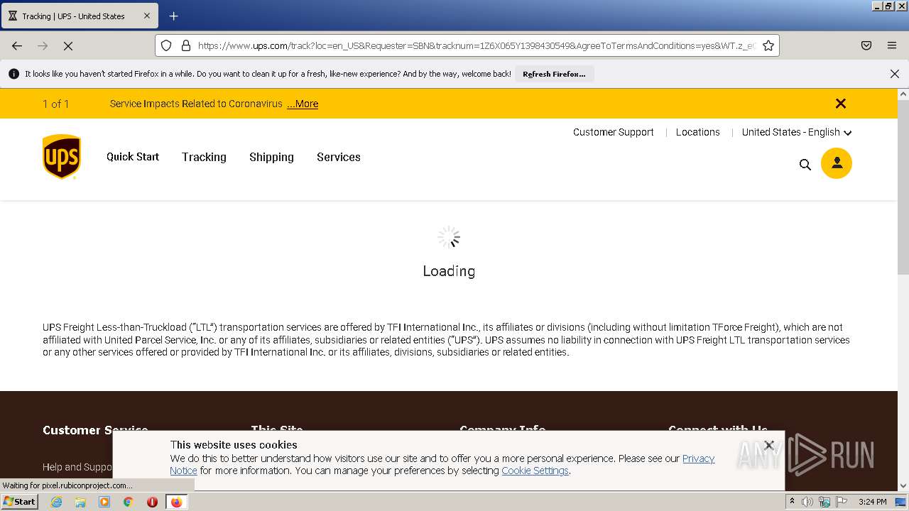 Malware analysis https://www.ups.com/track?loc=en_US&Requester=SBN&tracknum=1Z6X065Y1398430549 ...