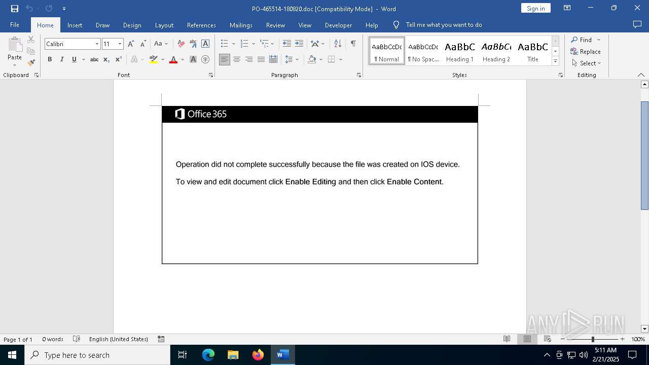 Analysis PO-465514-180820.doc (MD5: D7E6921BFD008F707BA52DEE374FF3DB) Malicious activity ...