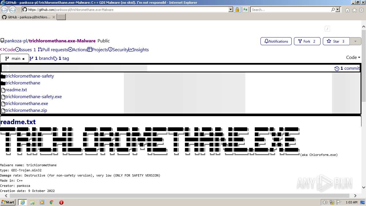 Malware analysis https://github.com/pankoza-pl/trichloromethane.exe ...