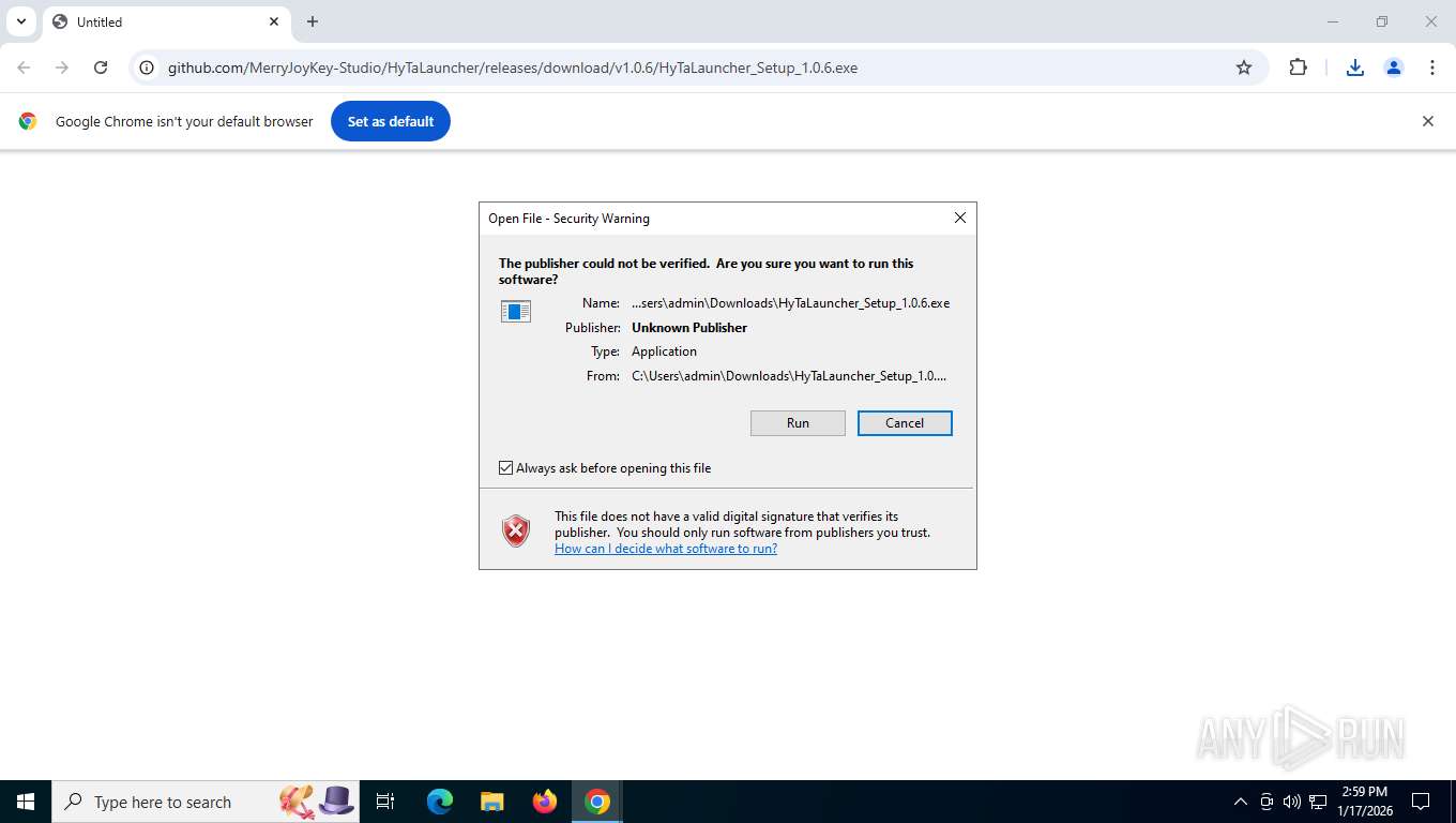 Malware analysis https://github.com/MerryJoyKey-Studio/HyTaLauncher ...