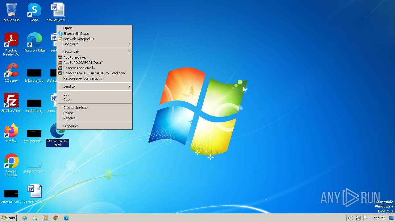 Malware analysis OCCAECATID.html Malicious activity | ANY.RUN - Malware ...