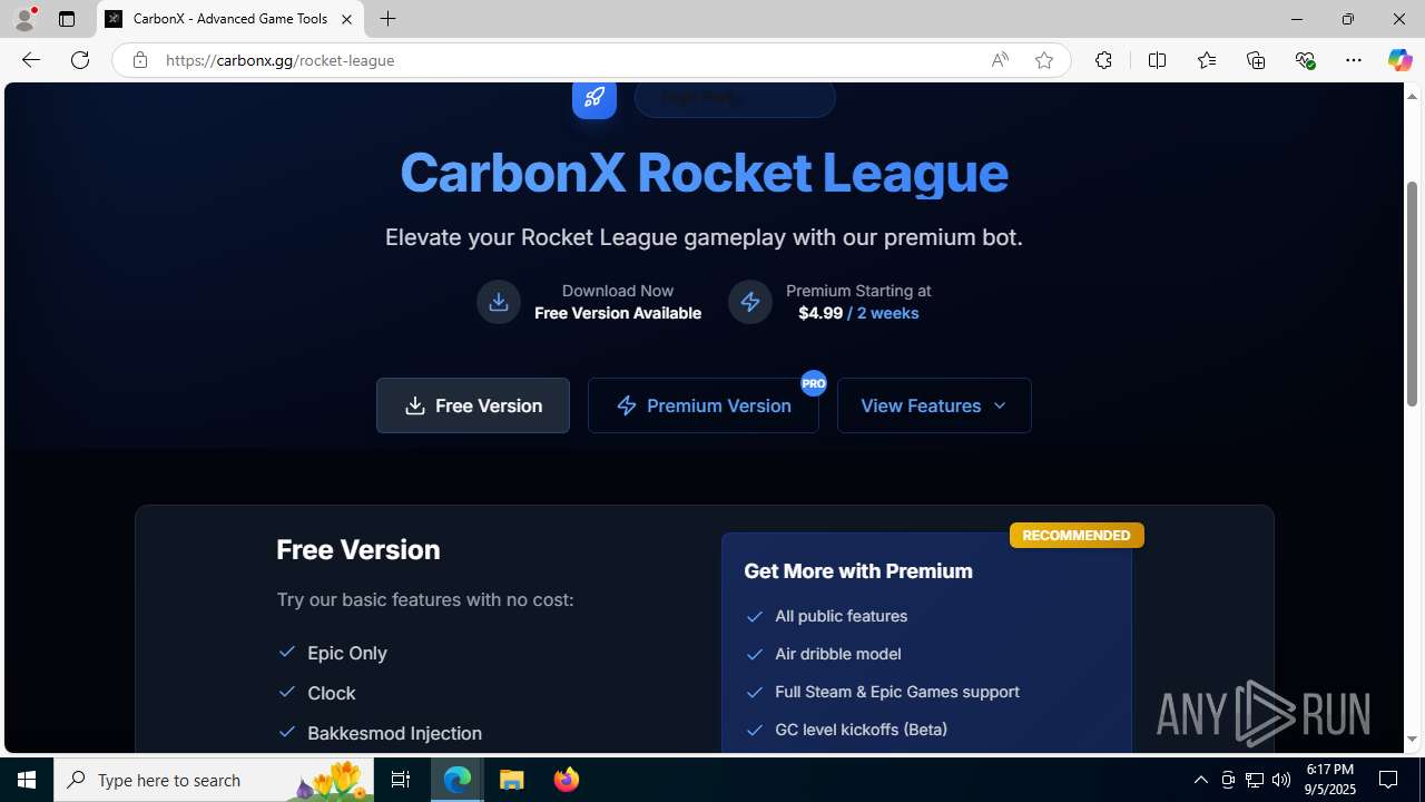 Malware analysis https://carbonx.gg/rocket-league Malicious activity ...