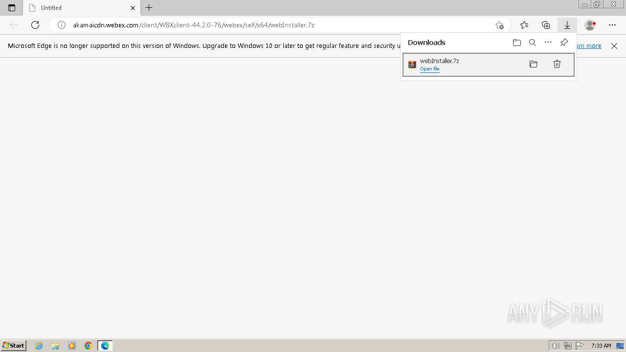 Malware analysis akamaicdn.webex.com/client/WBXclient-44.2.0-76/webex/self/x64/webInstaller.7z ...