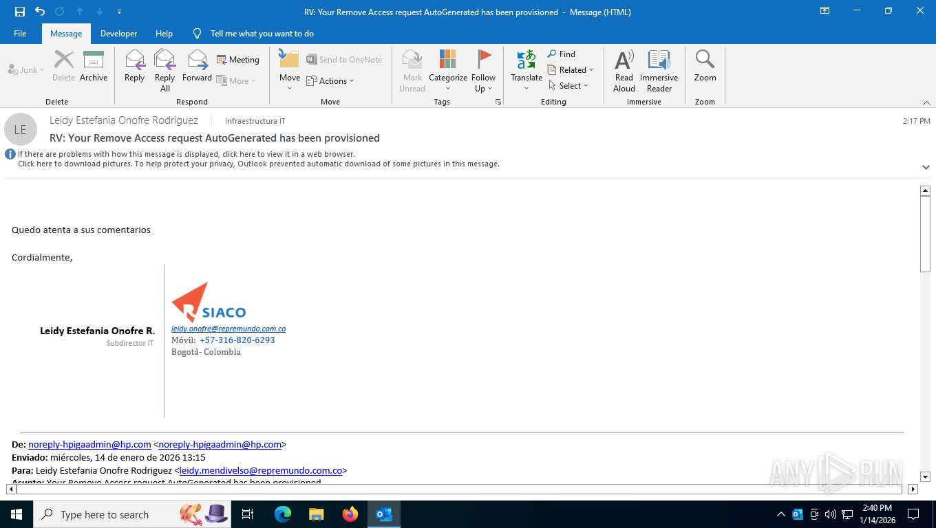 Malware analysis RV_ Your Remove Access request AutoGenerated has been ...