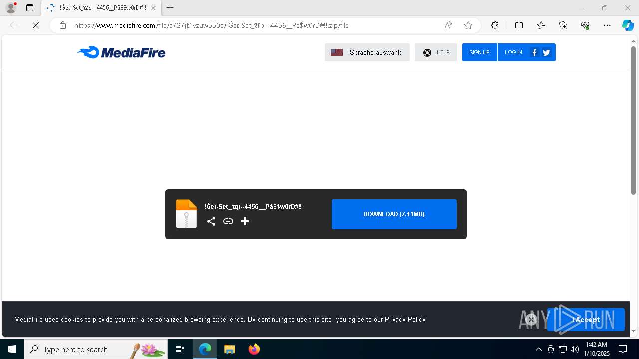 Malware analysis https://www.mediafire.com/file/a727jt1vzuw550e/!Ǵe𝔱-Set_𝓤p--4456__Pǎ$w0ɾD ...