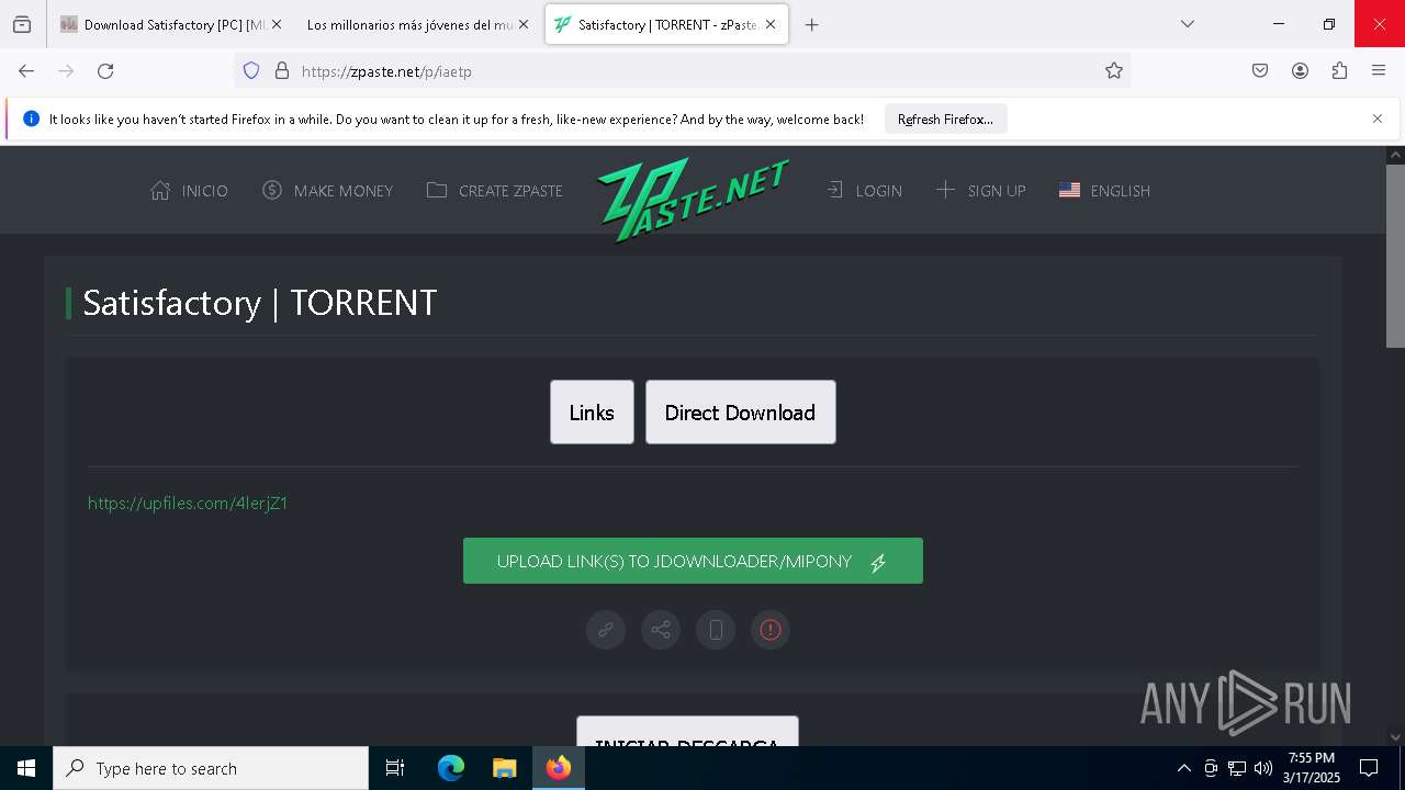Analysis https://www.elamigos-games.net/games/satisfactory Malicious activity - Interactive ...