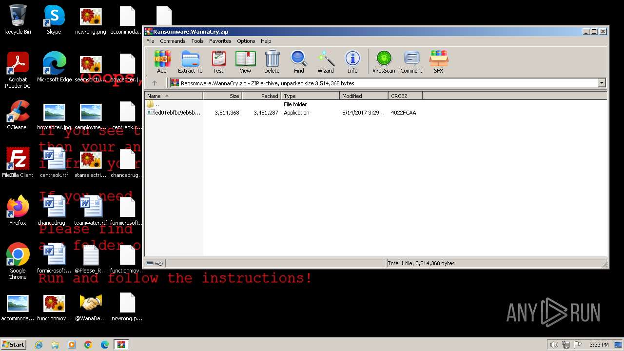 Malware analysis Ransomware.WannaCry.zip Malicious activity | ANY.RUN ...
